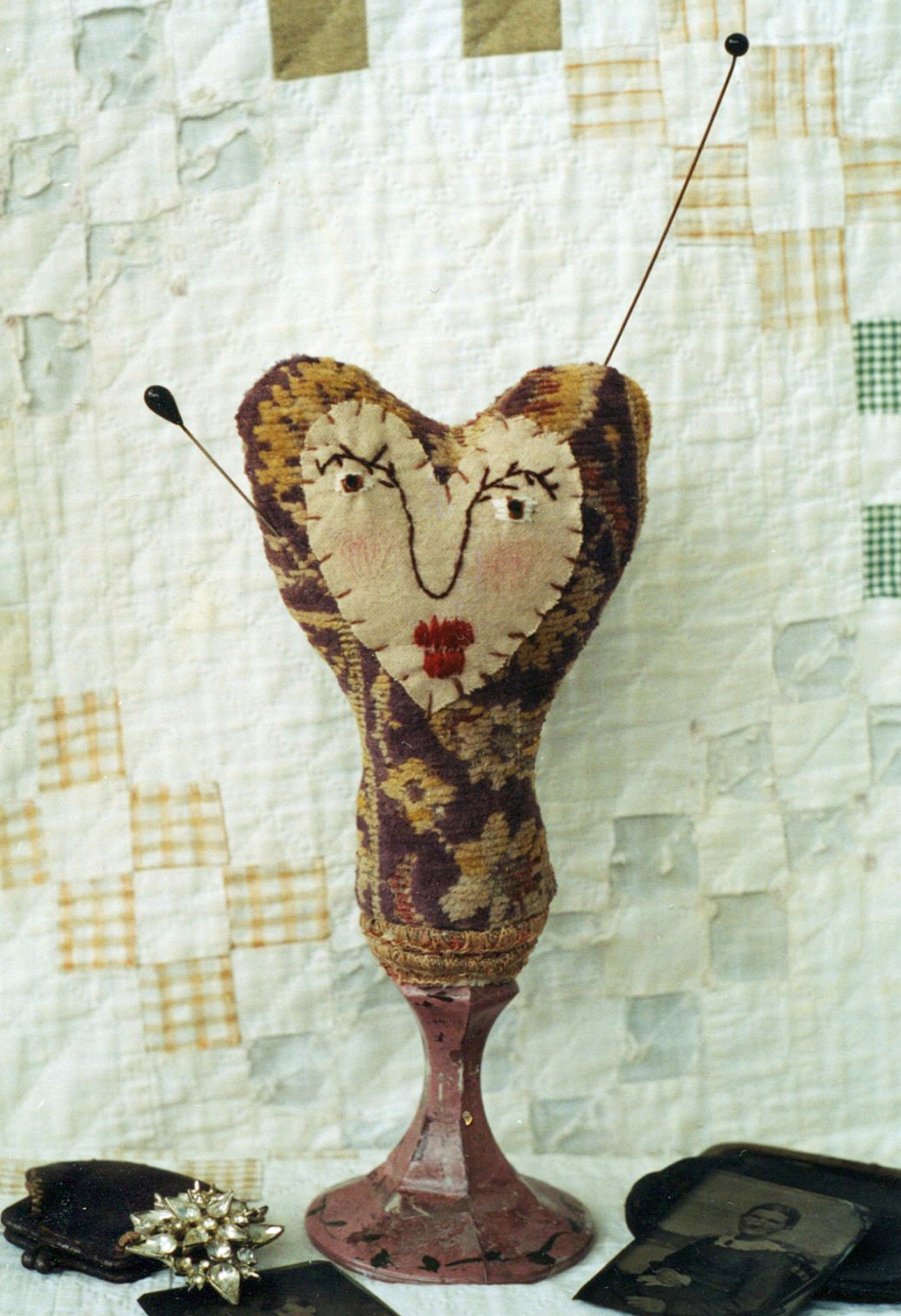 Primitive Heart Pincushion Pattern Epattern Download Embroidery Antique ...