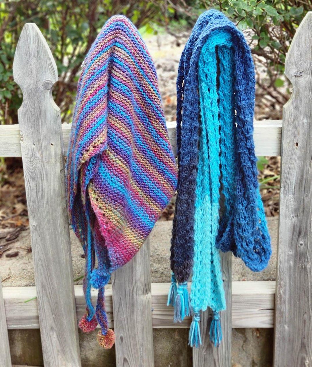 Hand Knit Shawl AND Scarf Both for One Money Scarf Has Fun Tassels and ...