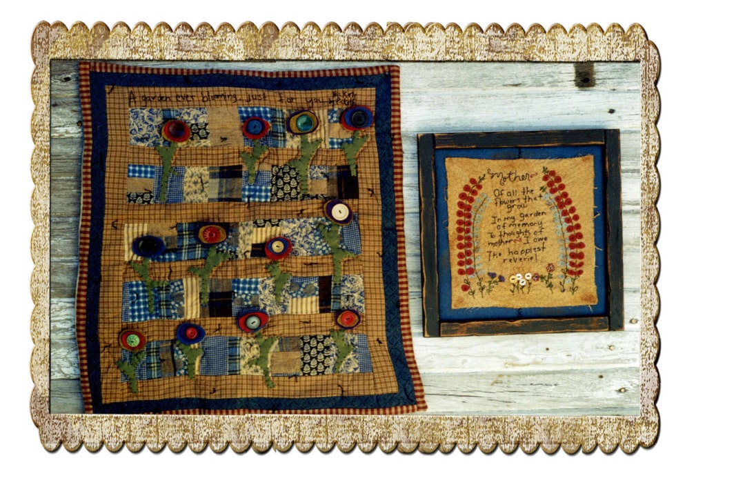Primitive Floral Flower Flowers Pattern Epattern PDF Stitchery Sampler ...