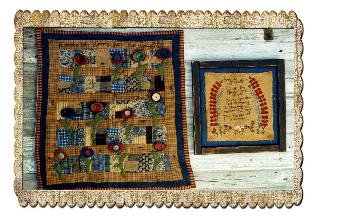 Primitive Floral Flower Flowers Pattern Epattern PDF Stitchery - Etsy