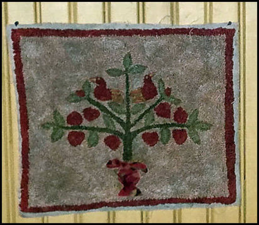 Primitive Punch Needle Tree Birds Punchneedle Folk Art Miniature Rug ...