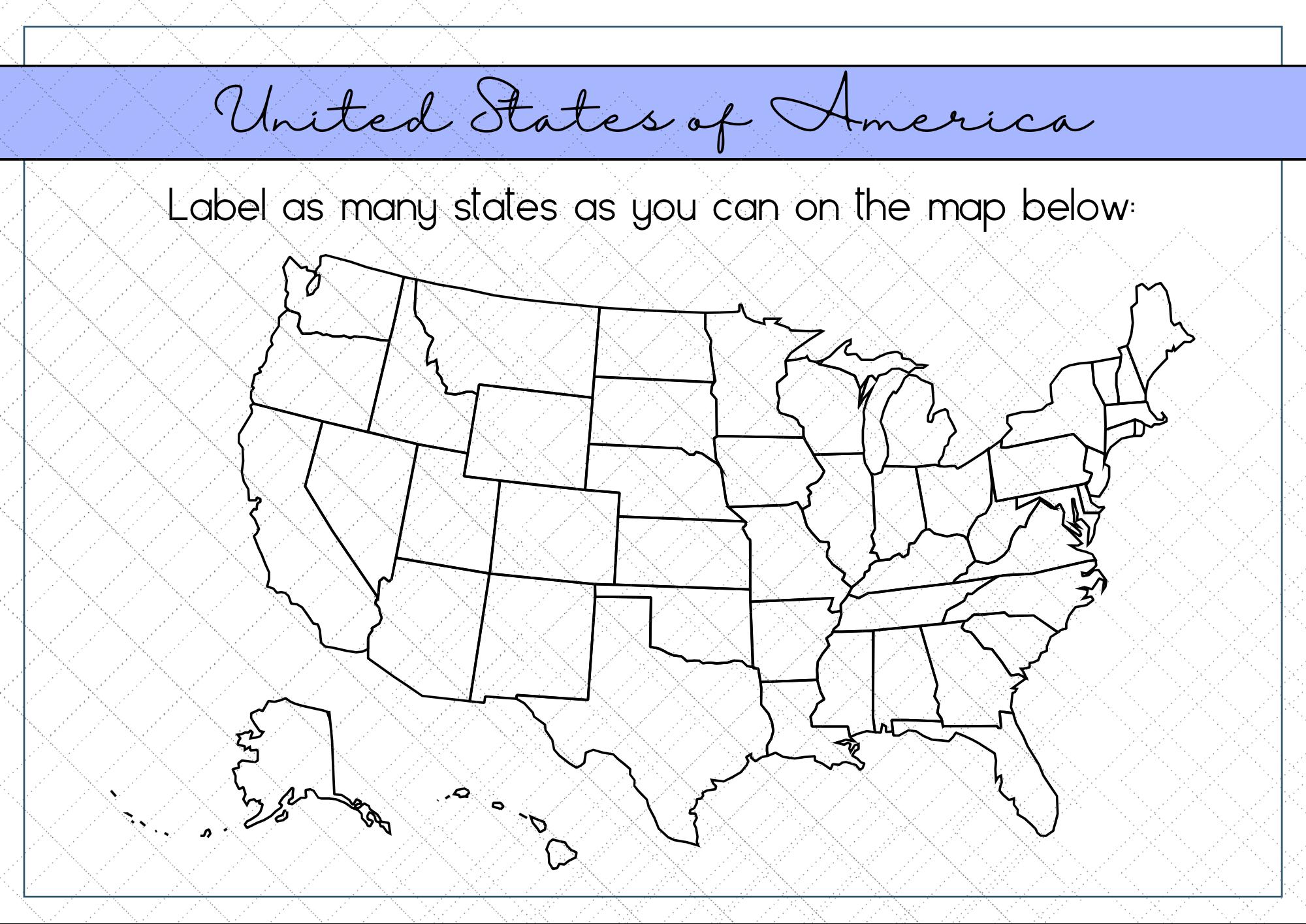 U.S. Map Labeling Worksheet! Practice Identifying All 50 States With ...