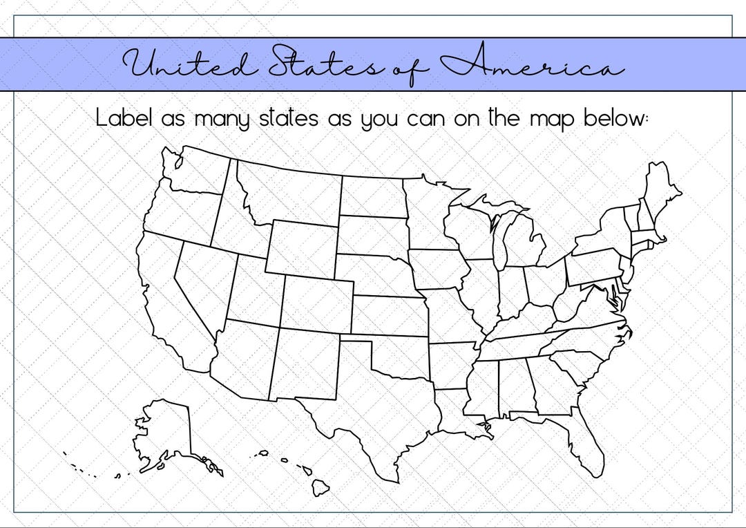U.S. Map Labeling Worksheet! Practice Identifying All 50 States With ...