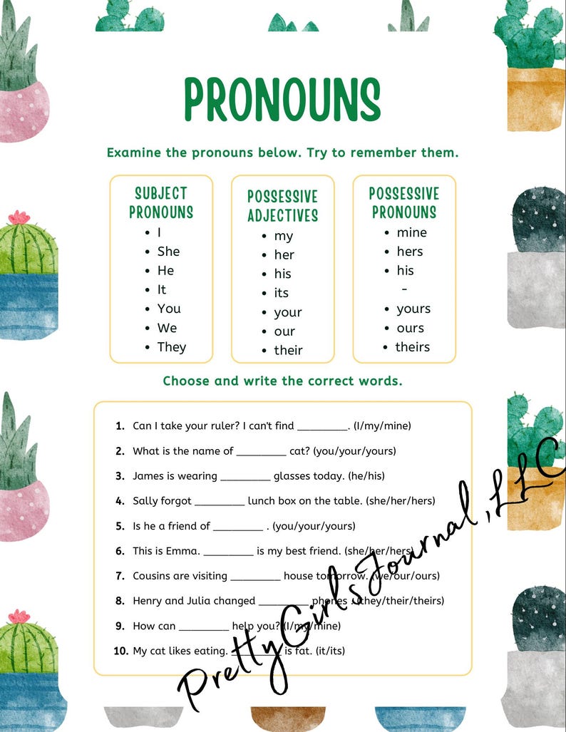 Colorful Pronouns Worksheet | Grammar Practice for Kids | Educational ...