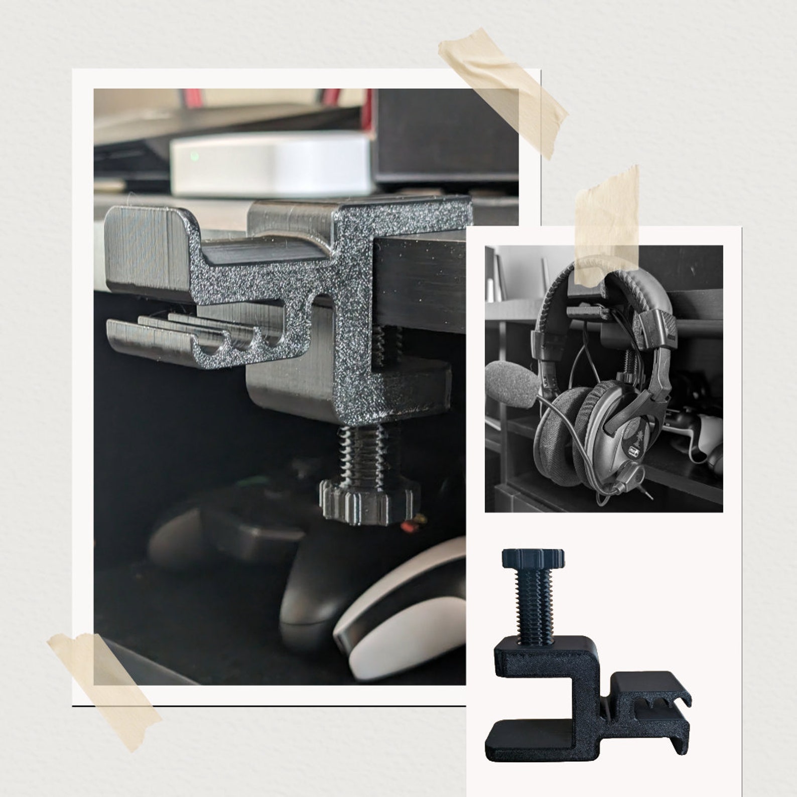 3D Printed Headphone Holder Desk Clamp Mount for Gaming, Studio, and ...