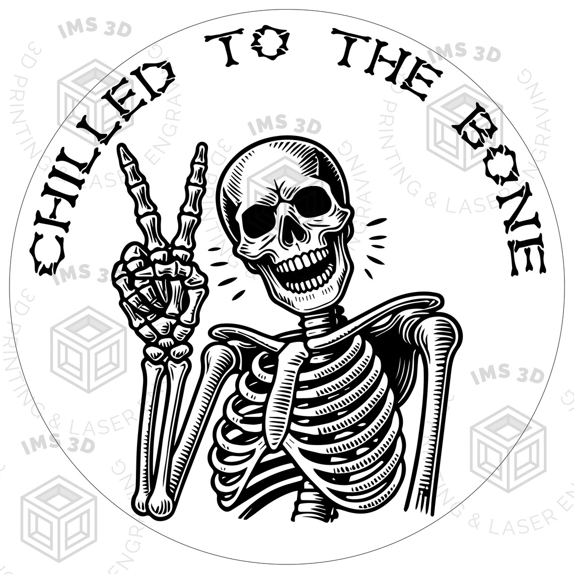 Chilled to the Bone - Skeleton Peace Sign SVG File for Laser Cutting ...