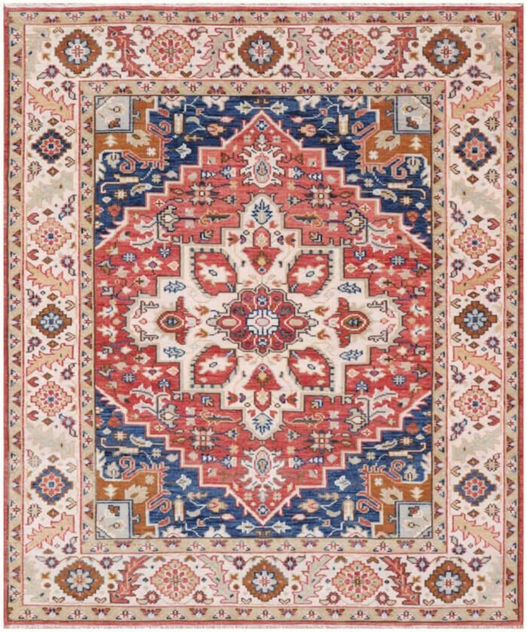 9x12 Hand-knotted Wool Rug Traditional Heriz-serepi Style Geometric ...