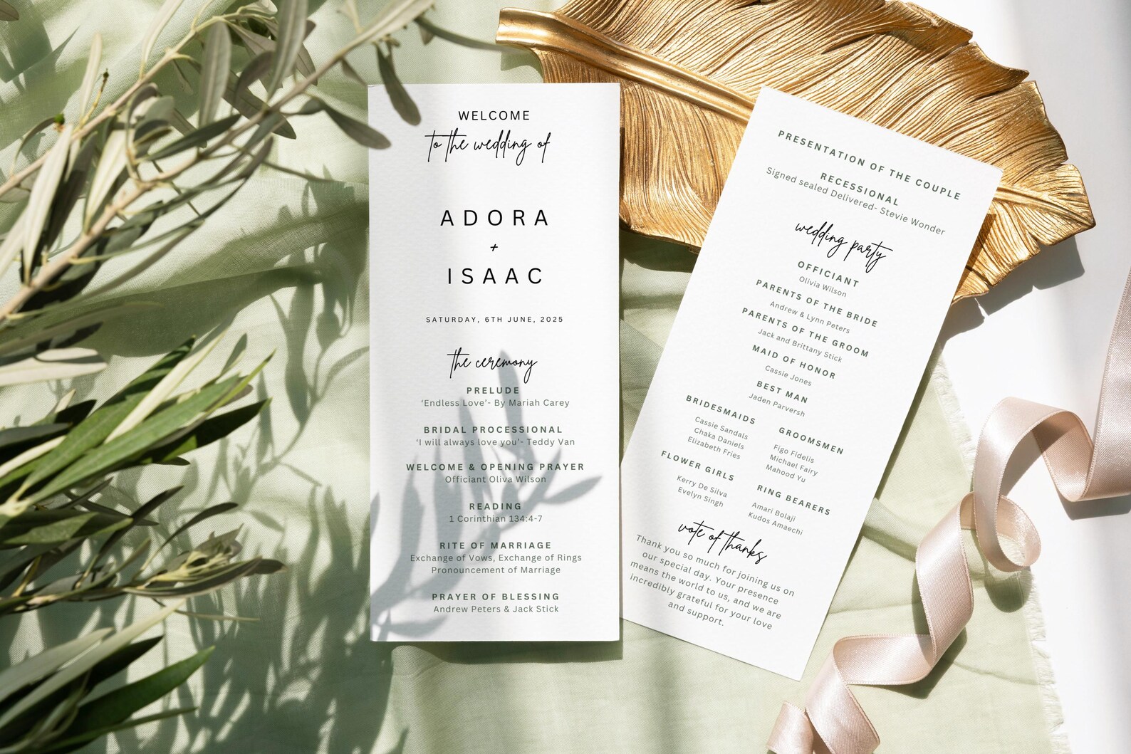 Formal Wedding Program Template, Minimalist Wedding Ceremony Program ...