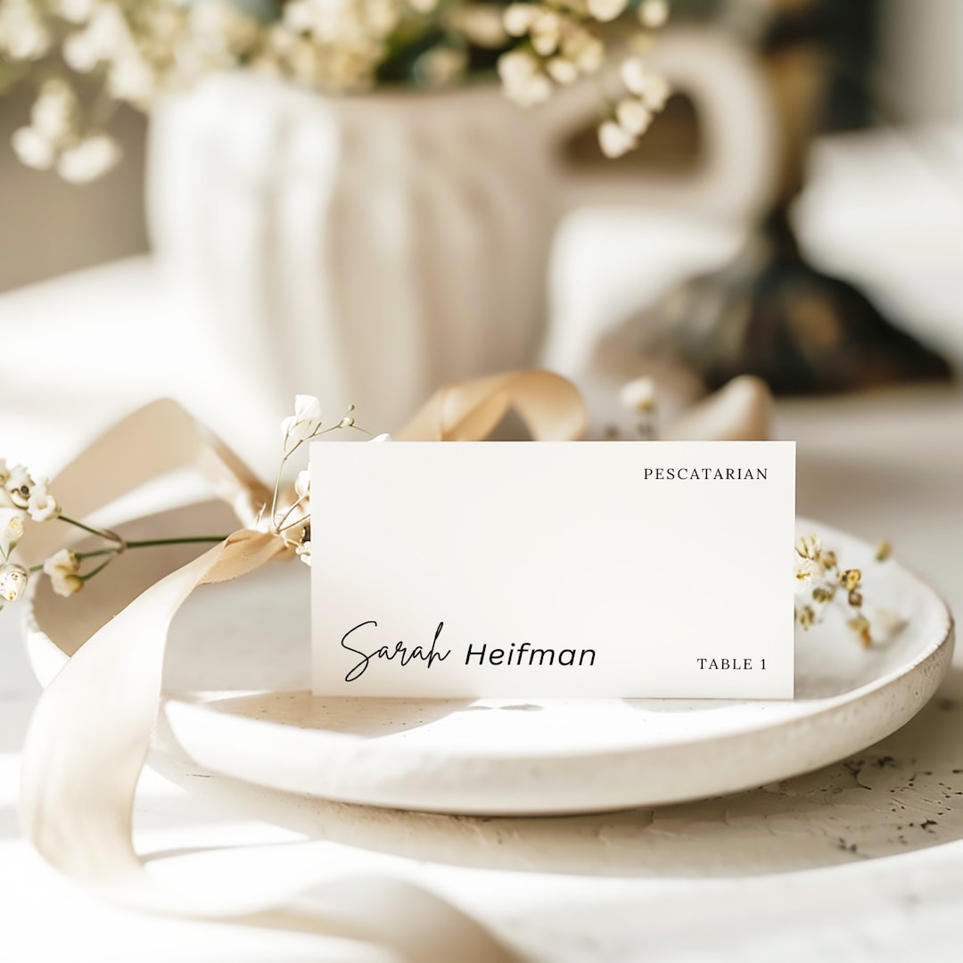Simple Wedding Place Cards With Food, Place Card Template With Food ...