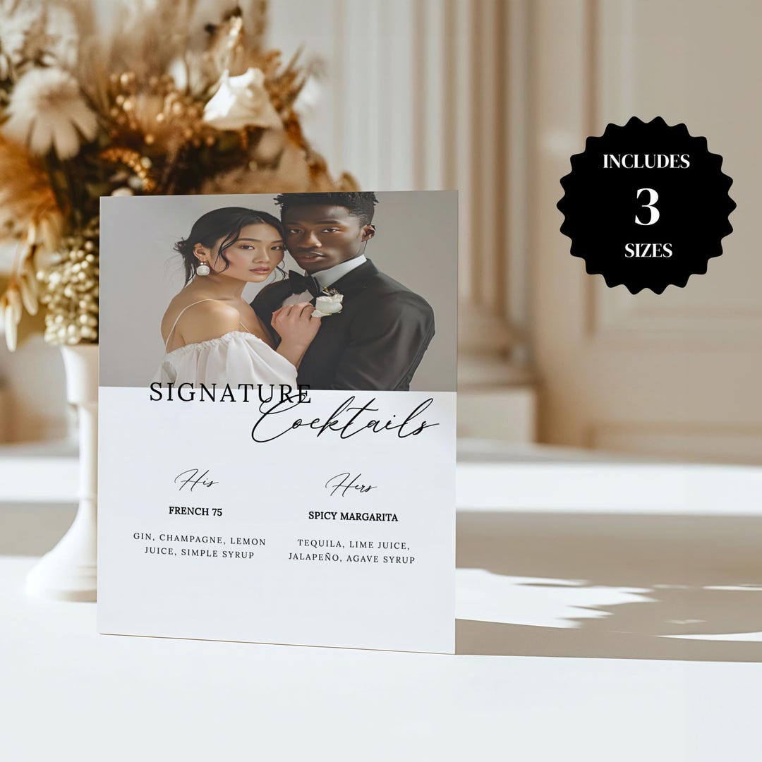 Photo Cocktail Menu, His and Hers Drinks Sign, Wedding Bar Menu ...