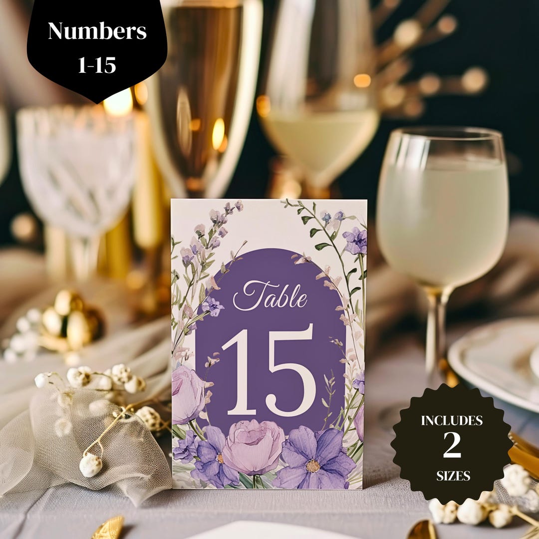 Purple Table Numbers Wedding, Lavender Flowers, Wedding Reception Table ...