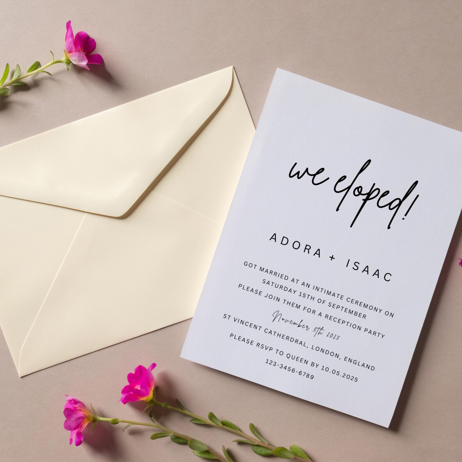 We Eloped Invitation, Minimalist Elopement Card, Modern Reception ...