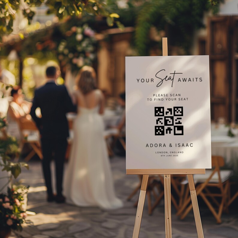 Digital Seating Chart QR Code, Your Seat Awaits Sign, Minimalist Table ...