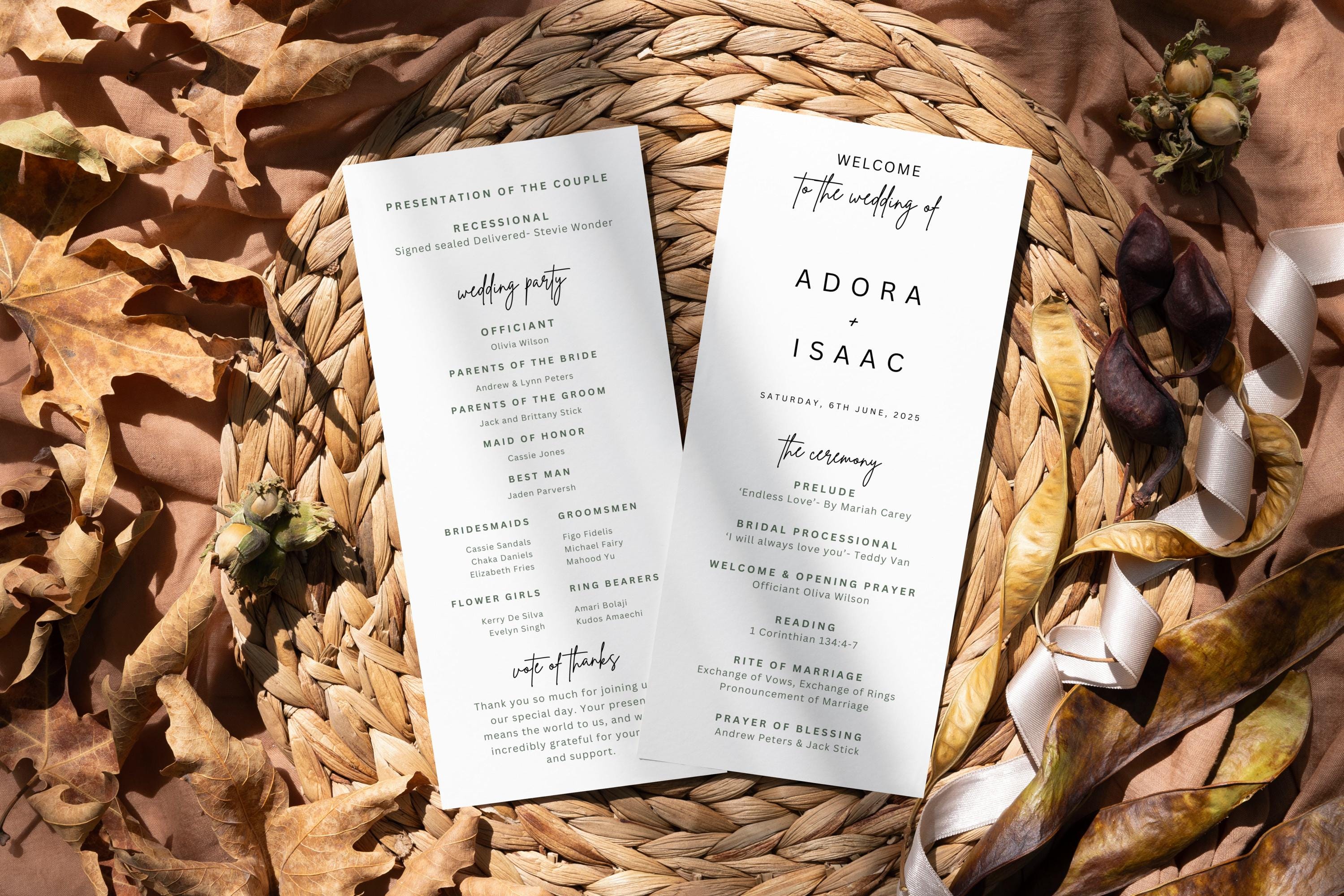 Formal Wedding Program Template, Minimalist Wedding Ceremony Program ...