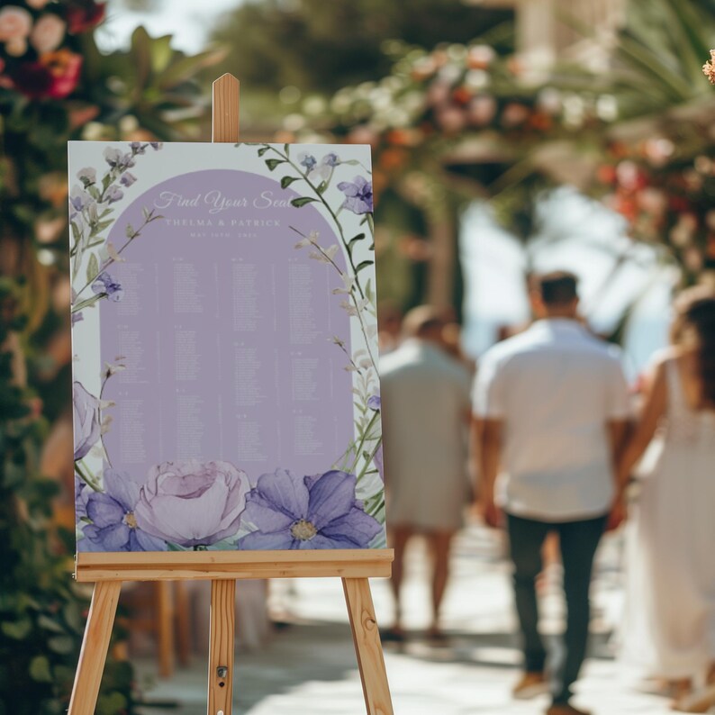 Lavender Floral Wedding Seating Chart, Editable Template (canva) - Etsy