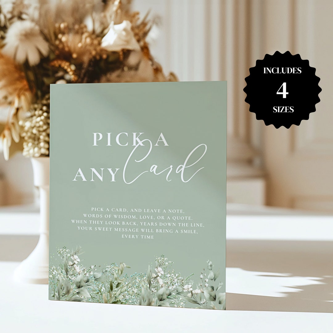 Sage Green Playing Cards Guest Book Sign, Pick A Card Any Card ...