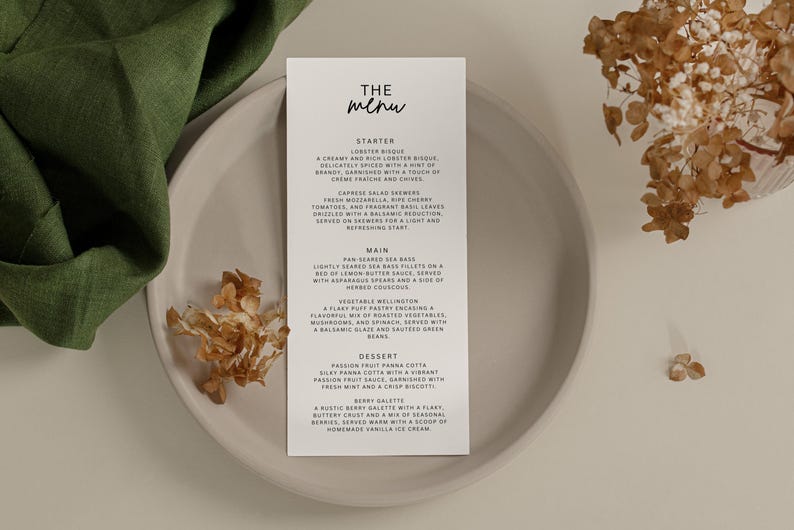 Editable Menu Card, Minimalist Menu Template, Table Menu Card ...