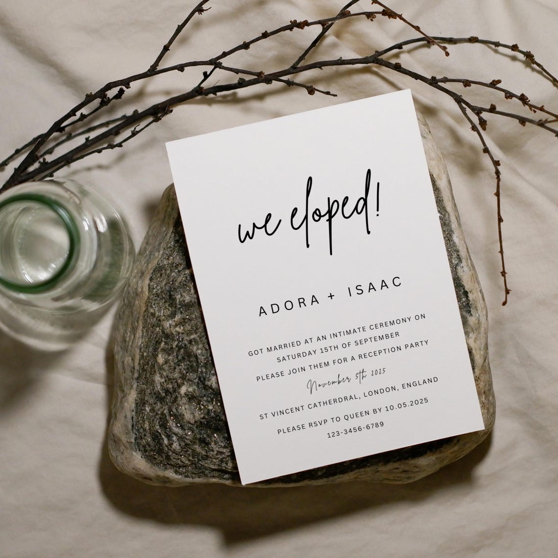 We Eloped Invitation, Minimalist Elopement Card, Modern Reception ...