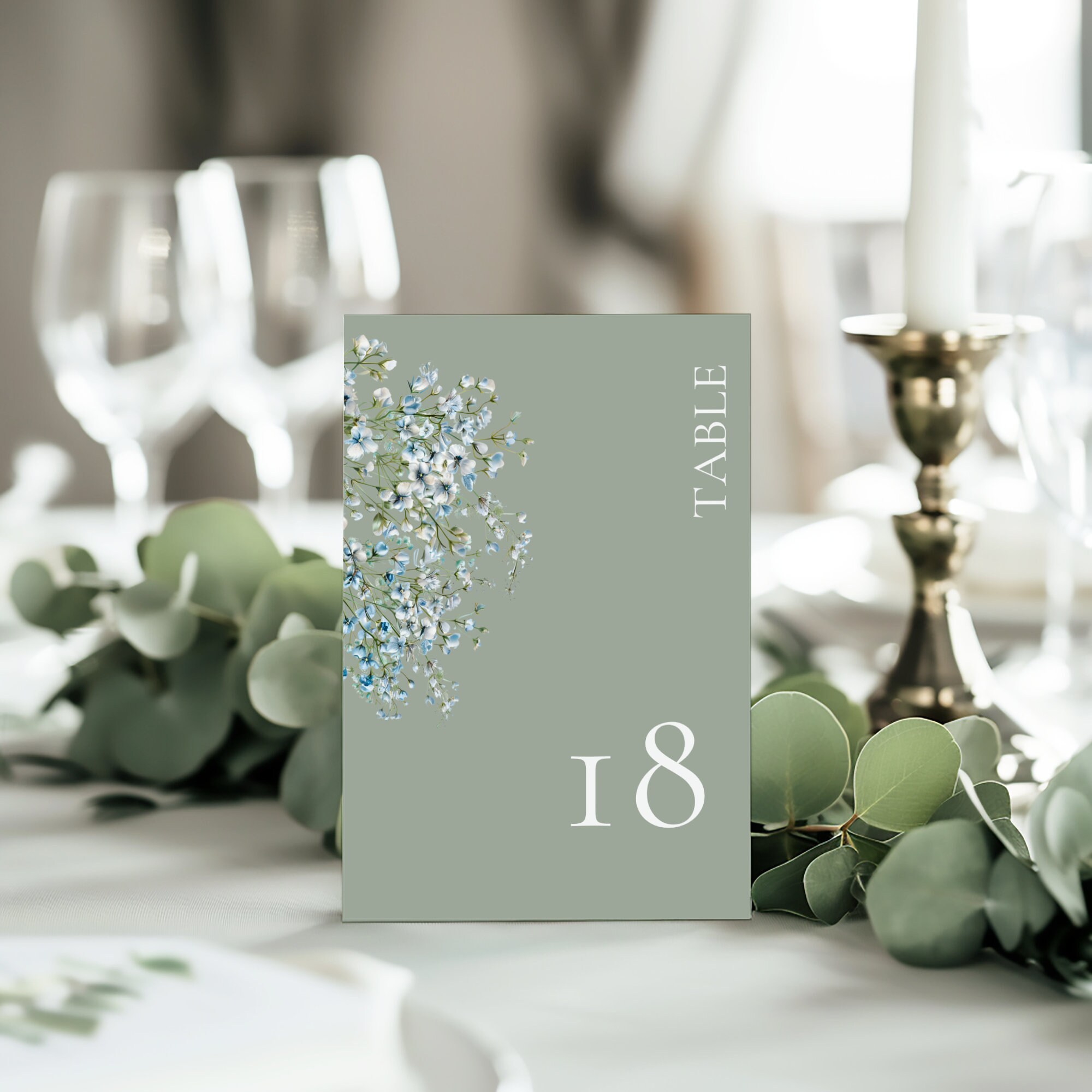Sage Green Table Numbers, Table Number Cards With Baby Breath, Table ...