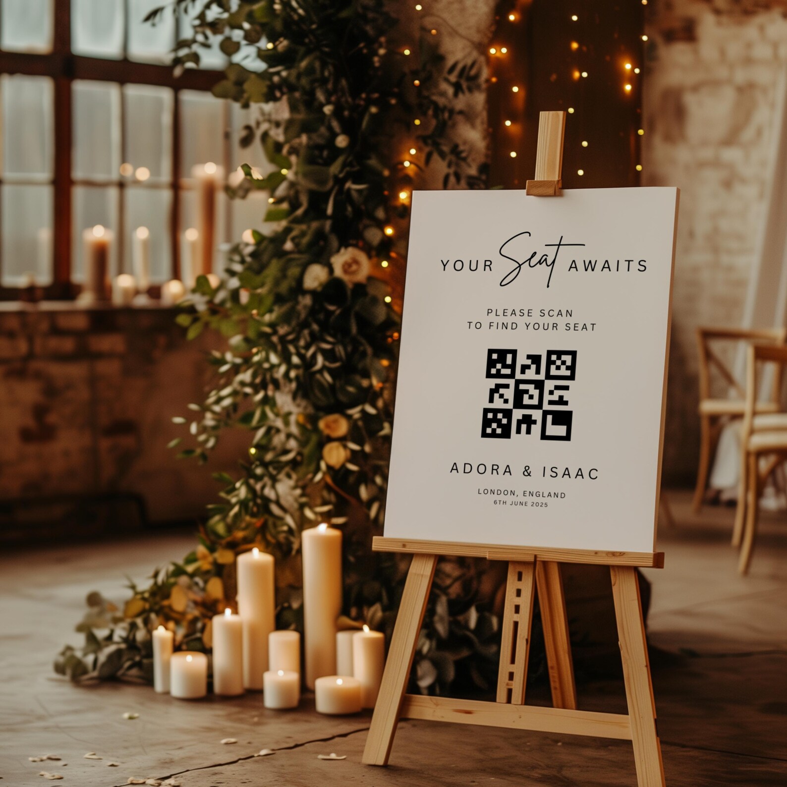 Digital Seating Chart QR Code, Your Seat Awaits Sign, Minimalist Table ...