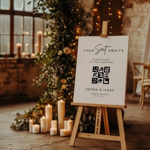 Digital Seating Chart QR Code, Your Seat Awaits Sign, Minimalist Table ...