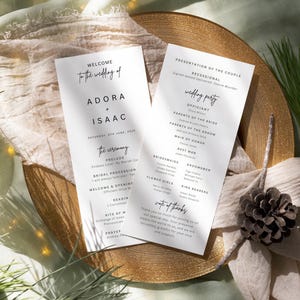 Formal Wedding Program Template, Minimalist Wedding Ceremony Program Template, Modern Script ...