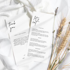 Double-sided Menu and Thank You Card, Editable Thank You Card, Wedding ...