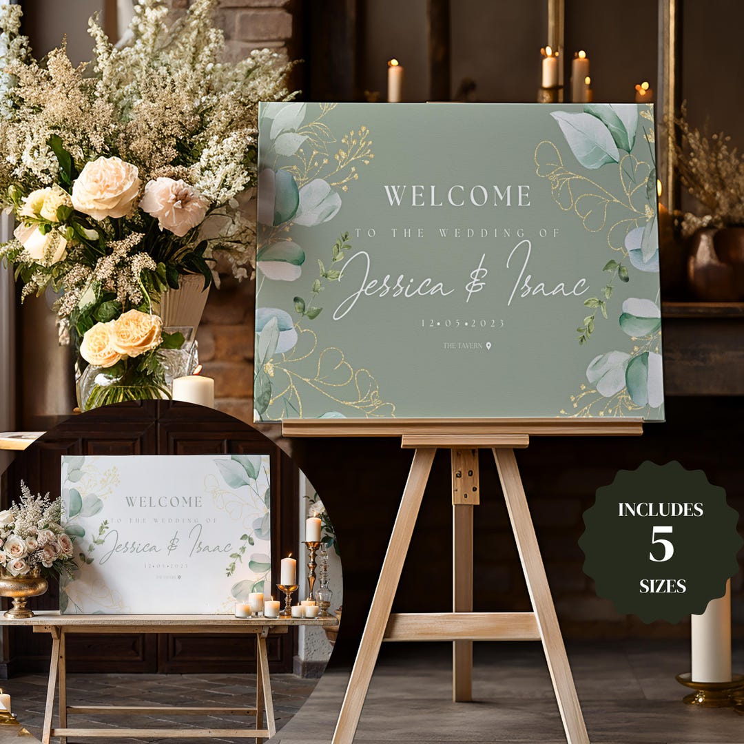 Sage Green Wedding Welcome Sign, Sage Gold Wedding Entrance Sign ...