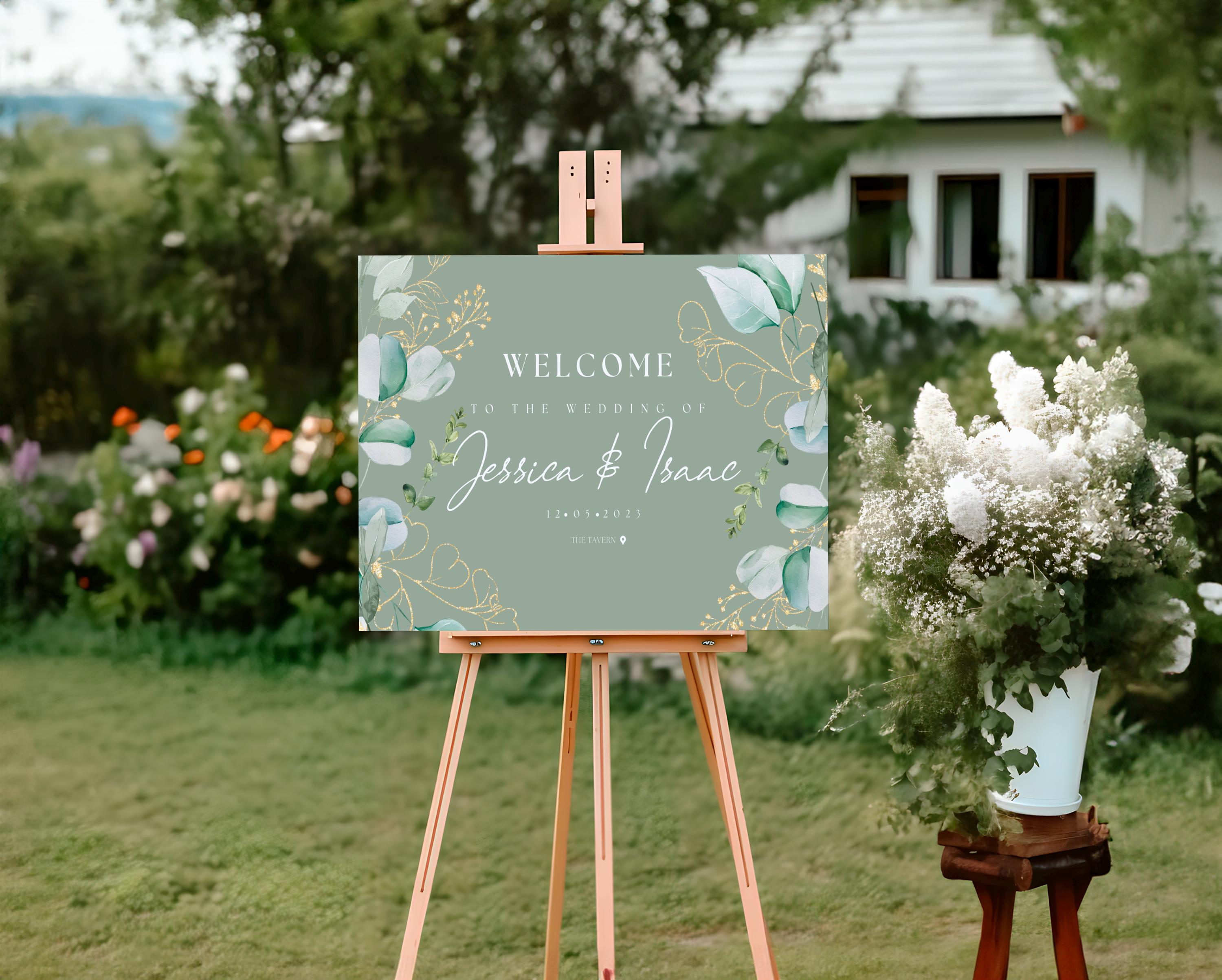 Sage Green Wedding Welcome Sign, Sage Gold Wedding Entrance Sign ...