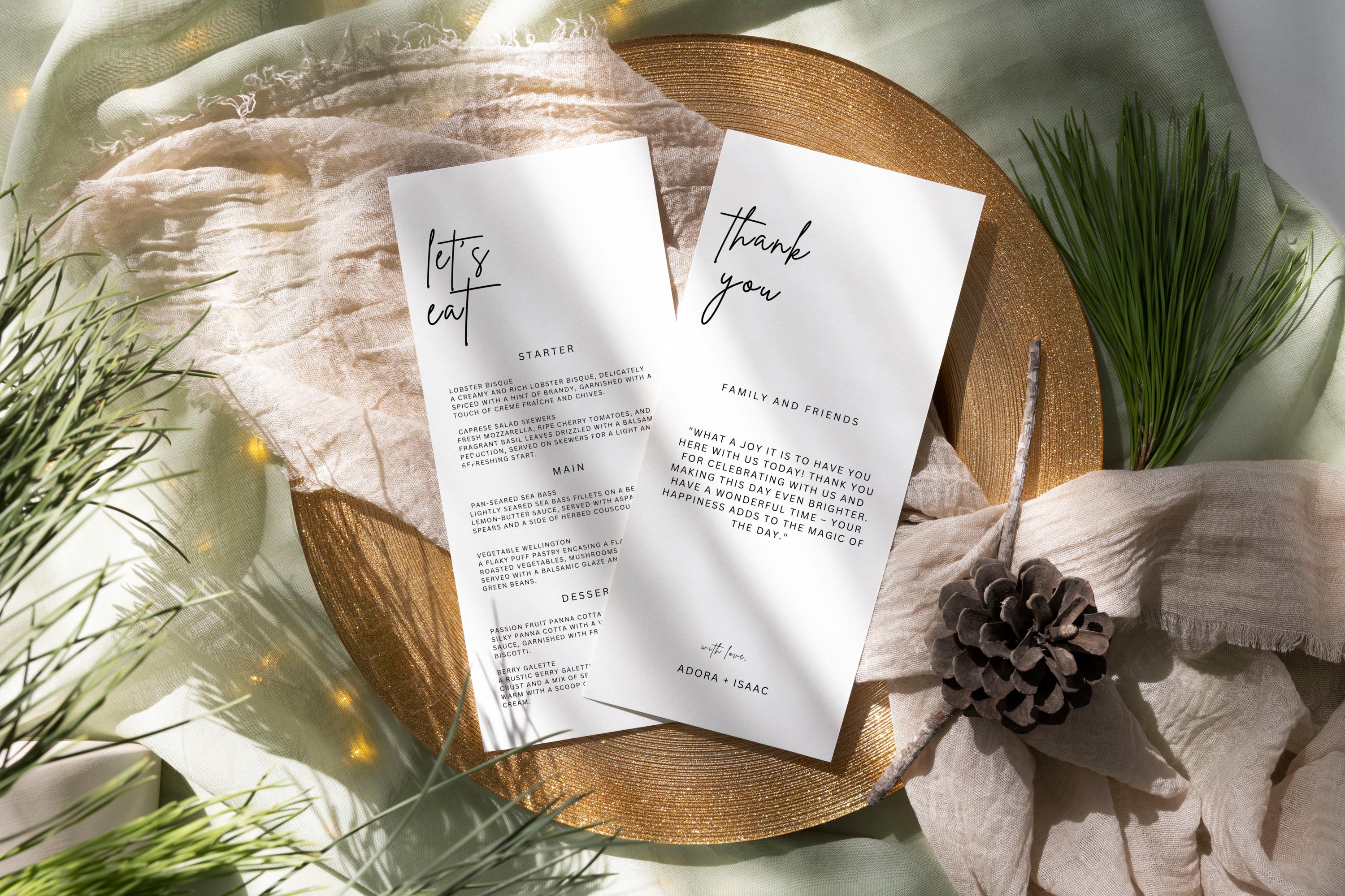 Double-sided Menu and Thank You Card, Editable Thank You Card, Wedding ...