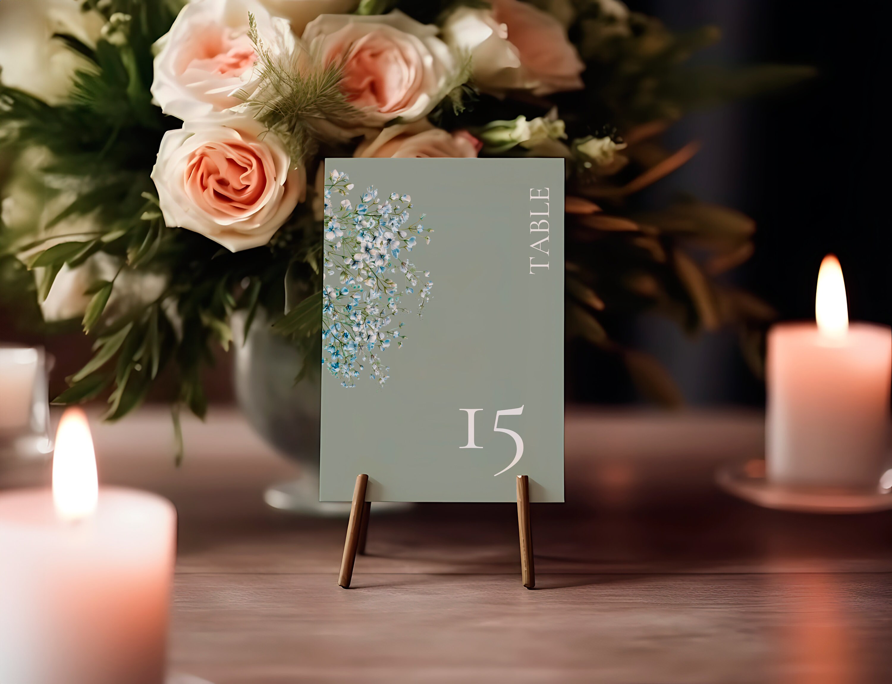 Sage Green Table Numbers, Table Number Cards With Baby Breath, Table ...