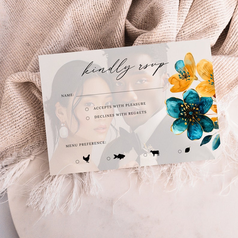 RSVP Card With Meal Options, Printable Enclosure Card, Modern Wedding ...