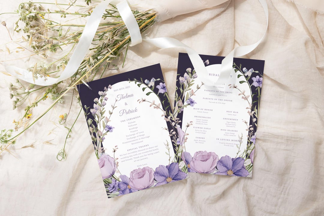 Wedding Program Template With Lavender, Purple Ceremony Program ...