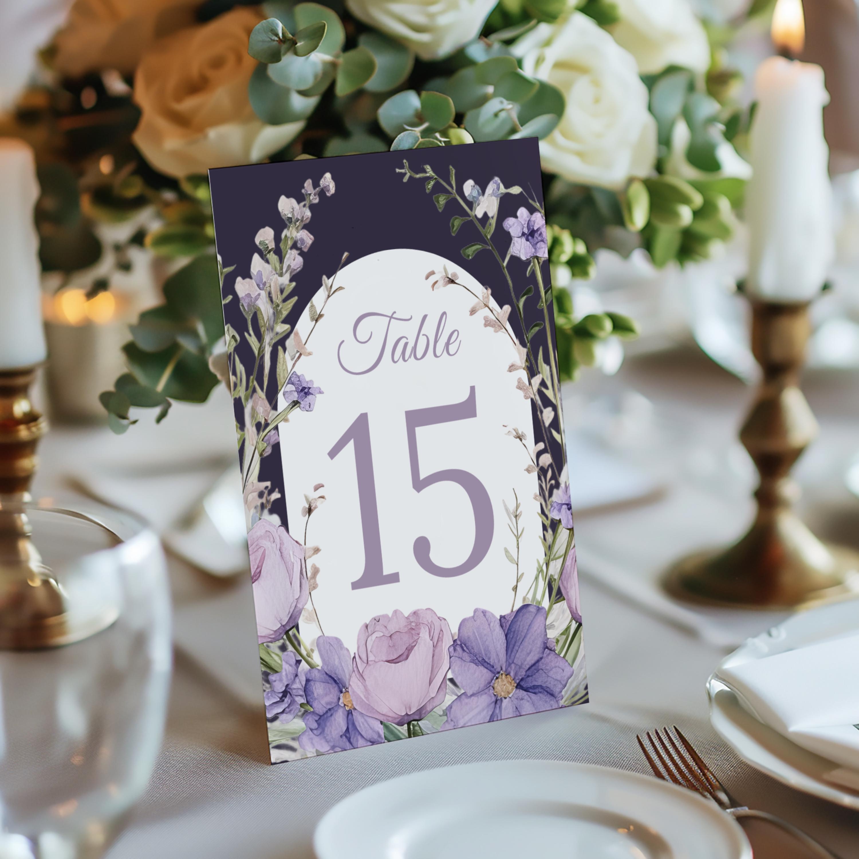 Purple Table Numbers Wedding, Lavender Flowers, Wedding Reception Table ...