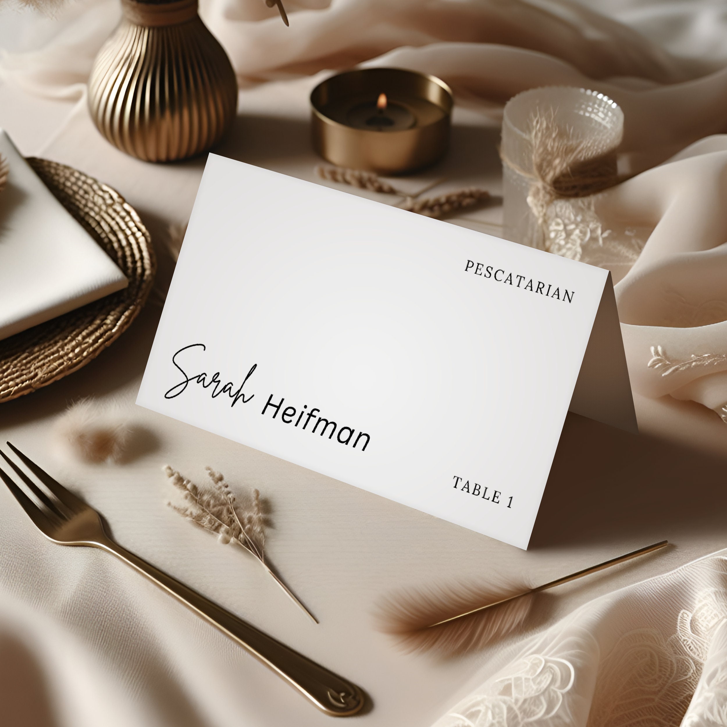 Simple Wedding Place Cards With Food, Place Card Template With Food ...