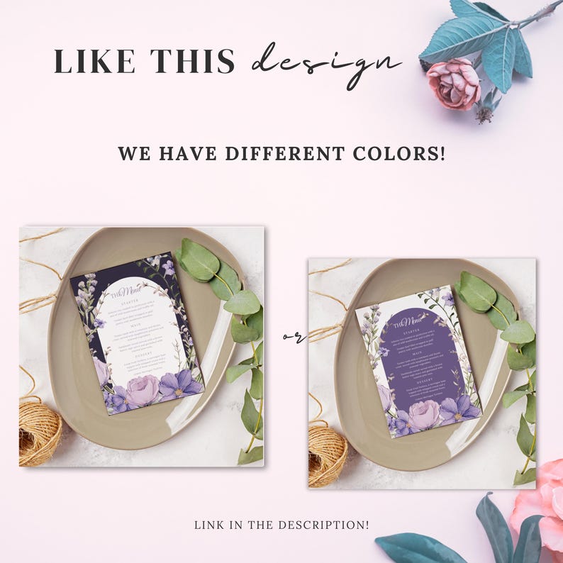 Purple Wisteria Wedding Menu Template, Lilac Floral (digital Download ...