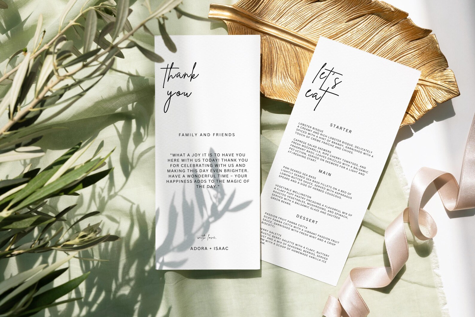 Double-sided Menu and Thank You Card, Editable Thank You Card, Wedding ...