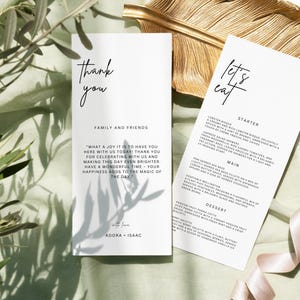 Double-sided Menu and Thank You Card, Editable Thank You Card, Wedding ...