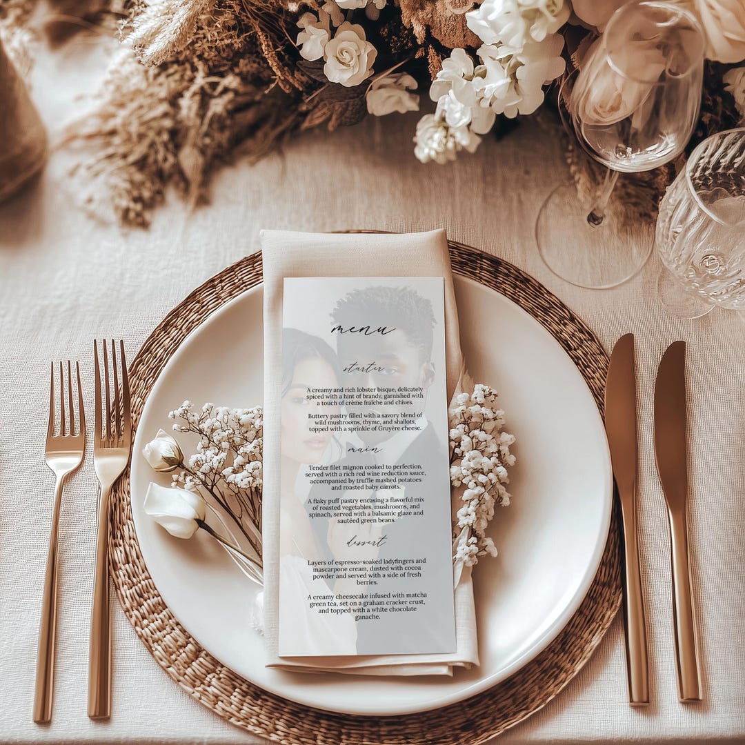 Wedding Menu Template Formal, Menu Card With Photo, Elegant Dinner Menu ...