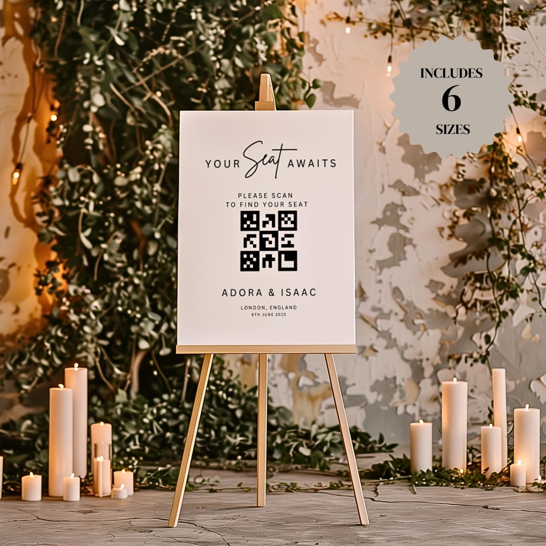 Digital Seating Chart QR Code, Your Seat Awaits Sign, Minimalist Table ...