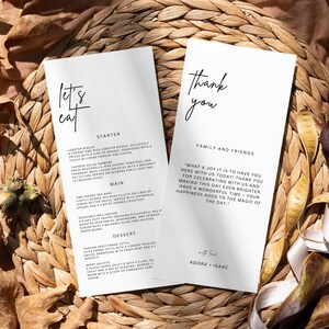Double-sided Menu and Thank You Card, Editable Thank You Card, Wedding ...