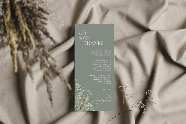 Thank You Placement Cards for Wedding Tables, Thank You Card Wedding ...