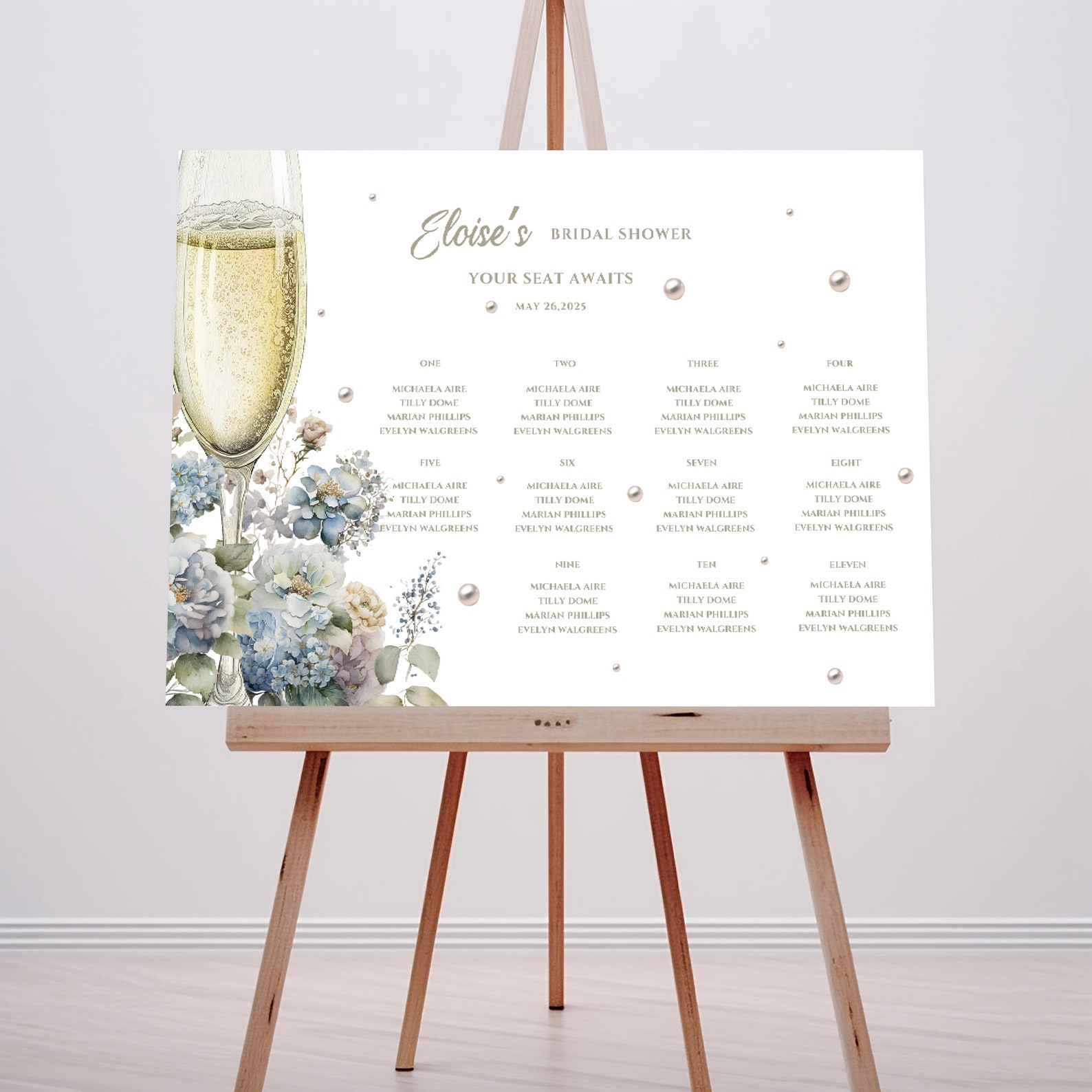 Bridal Shower Table Seating Plan, Blue Hydrangea, Something Blue ...