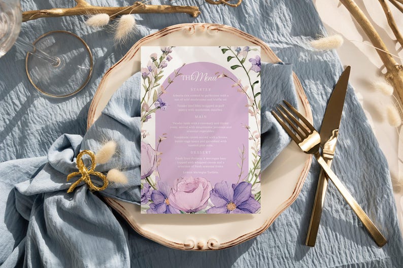 Purple Wisteria Wedding Menu, Table Menu Cards, Lilac Wedding ...