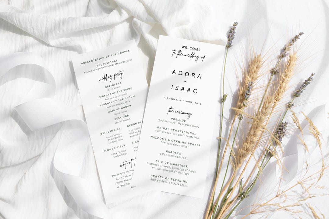 Formal Wedding Program Template, Minimalist Wedding Ceremony Program ...