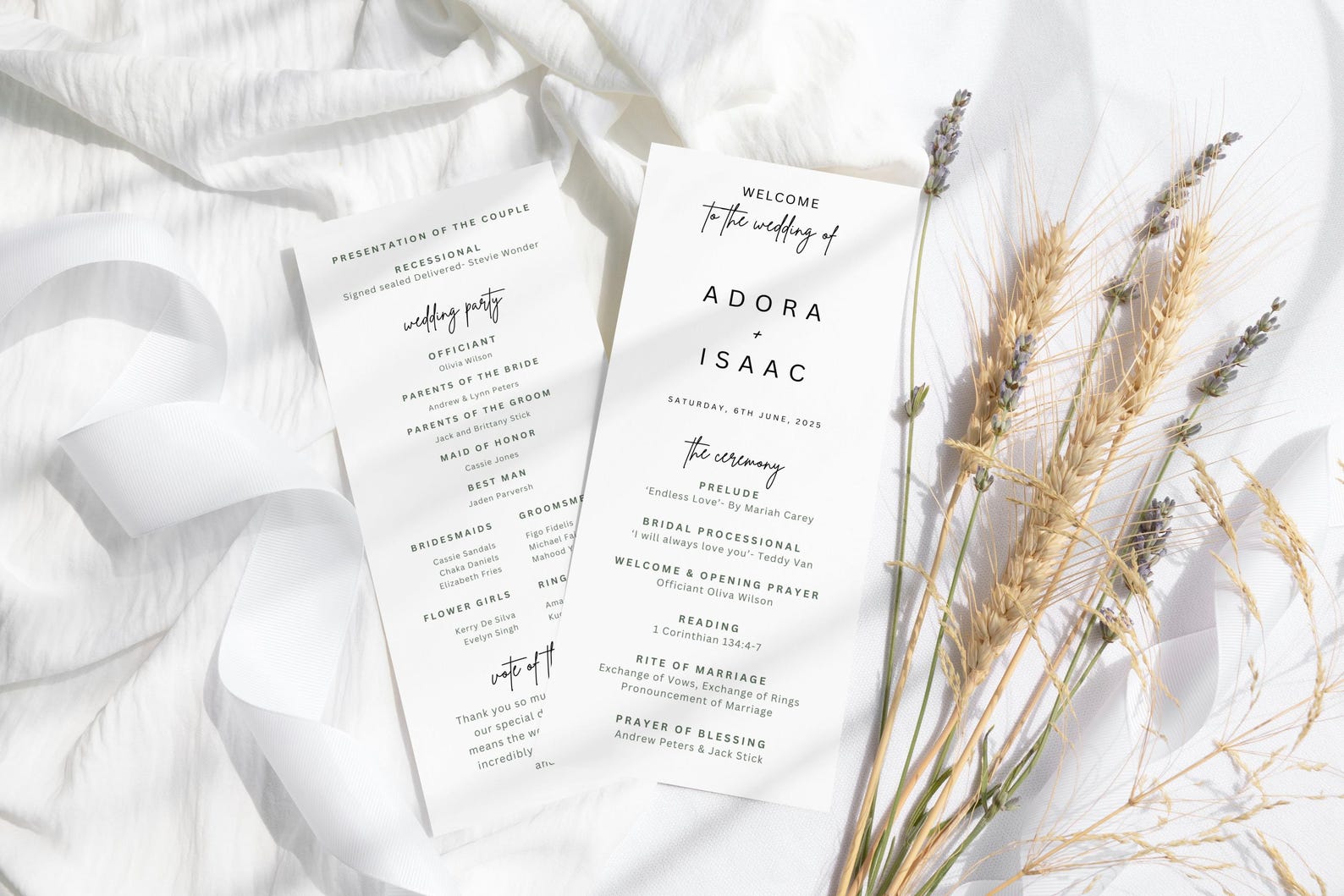 Formal Wedding Program Template, Minimalist Wedding Ceremony Program Template, Modern Script ...