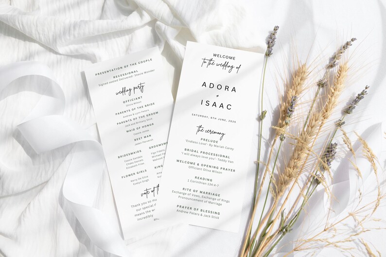Formal Wedding Program Template, Minimalist Wedding Ceremony Program ...