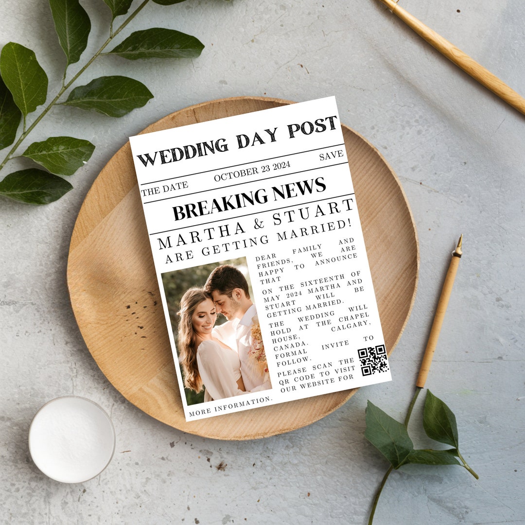 Newspaper Save the Date Newspaper Wedding Save the Date QR Code on Save ...