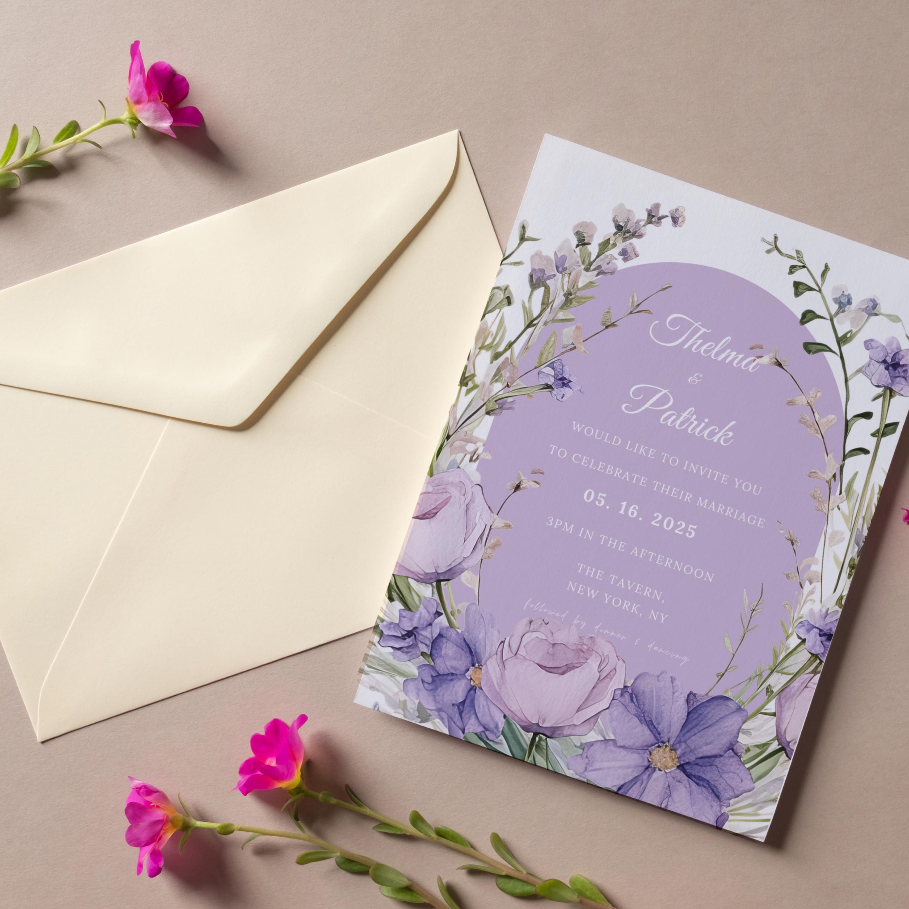 Lavender Wedding Invitation Template, Lilac Wedding, Lavendar Wreath ...