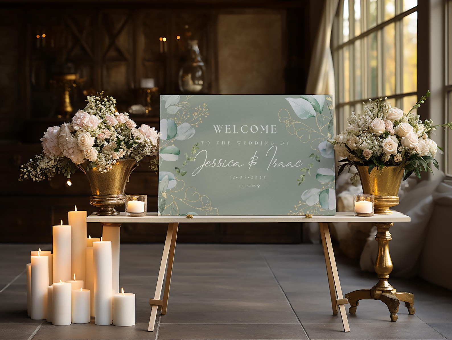 Sage Green Wedding Welcome Sign, Sage Gold Wedding Entrance Sign ...